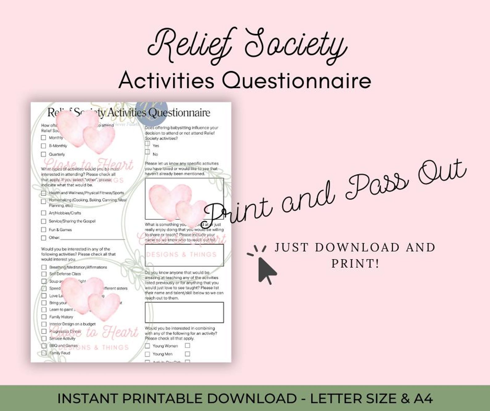 Relief Society Activity Questionnaire - Etsy