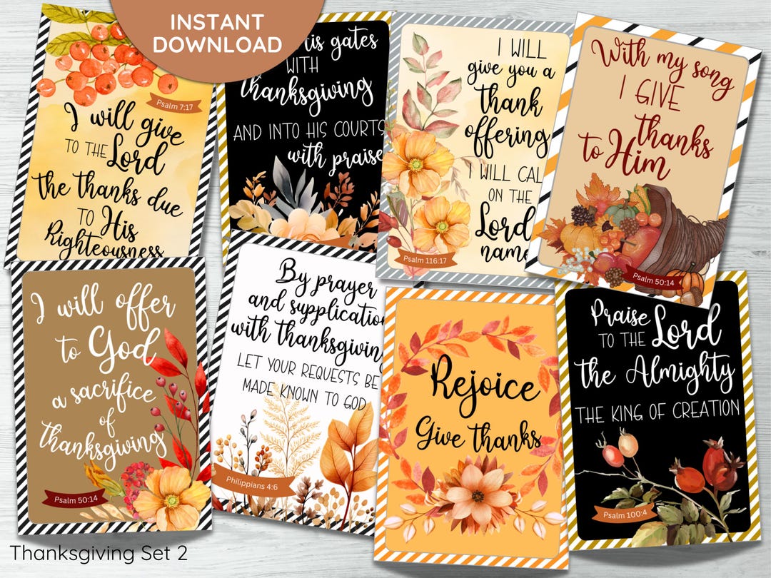 Thanksgiving Printable Scripture Art Bible Verses Tags, Eight 2.5"x3.5 ...