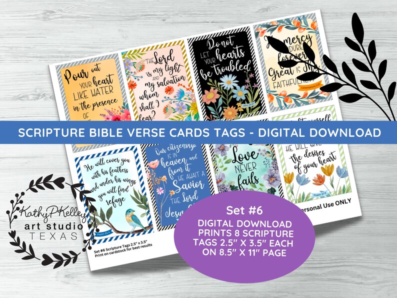 Printable Scripture Art Bible Verses Tags, Eight 2.5x3.5 Size Cards ...