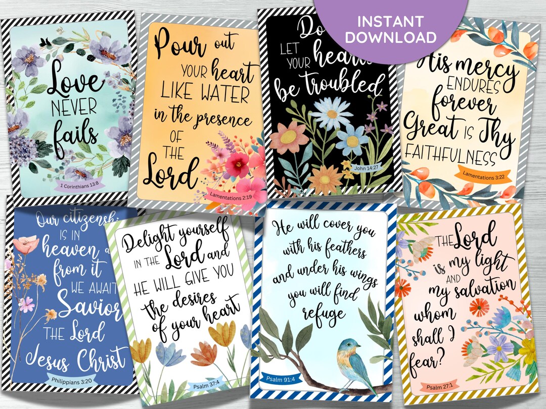 Printable Scripture Art Bible Verses Tags, Eight 2.5"x3.5" Size Cards ...