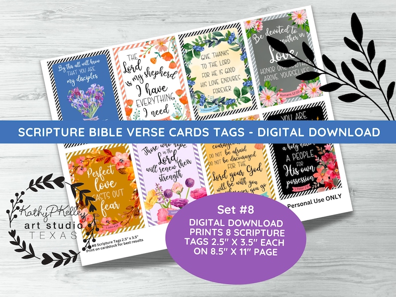 Printable Scripture Art Bible Verses Tags, Eight 2.5"x3.5" Size Cards ...