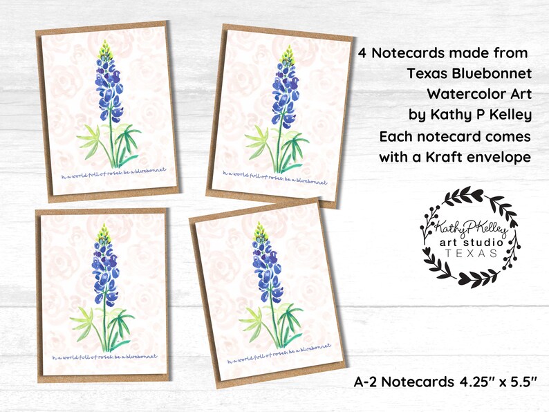 Bluebonnet Watercolor Art Notecards: Blank Inside, Set of 4 Be a ...