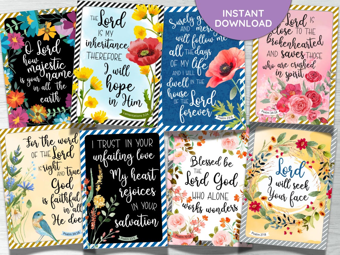Printable Scripture Art Bible Verses Tags, Eight 2.5"x3.5" Size Cards ...