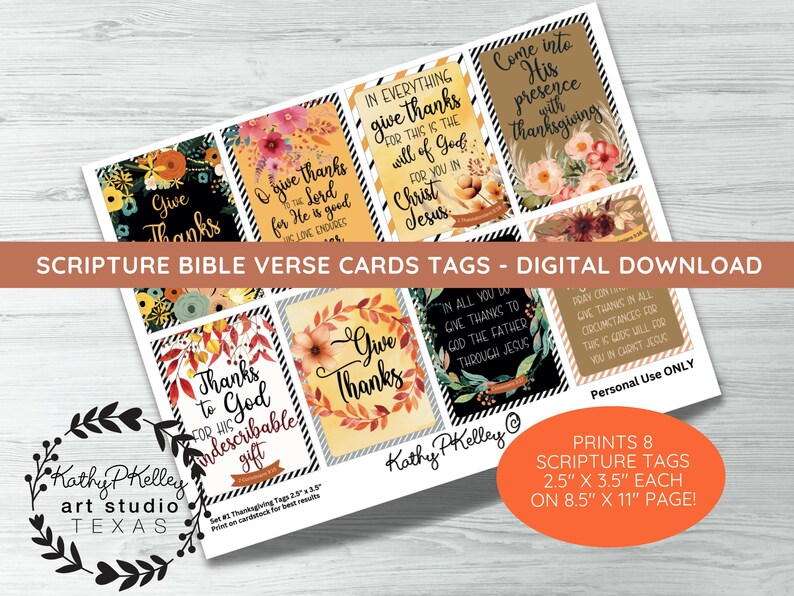 Printable Thanksgiving Scripture Art Bible Verses Tags, Eight 2.5"x3.5 ...