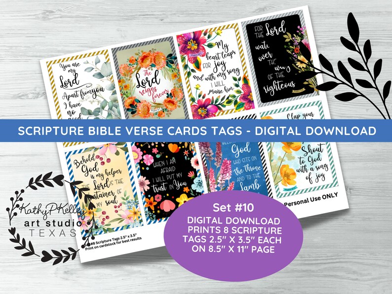 Printable Bible Verses Scripture Art Tags, Eight 2.5"x3.5" Size Cards ...