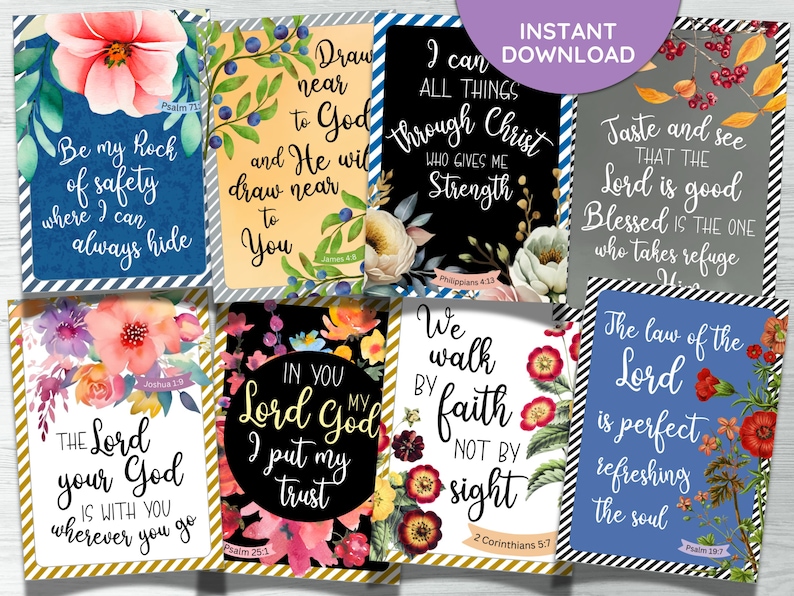 Printable Scripture Art Bible Verses Tags, Eight 2.5"x3.5" Size Cards ...