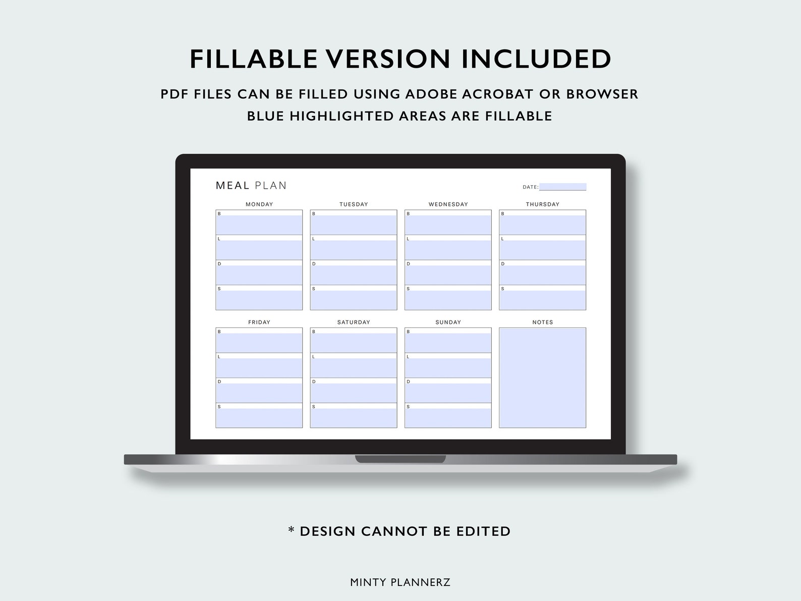 Weekly Meal Plan Template, Food Journal, Meal Prep Planner Fillable ...