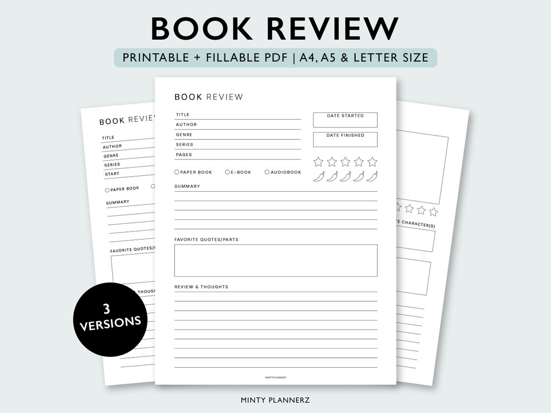 Book Review Template, Printable Book Log, Book Review Journal, Reading ...