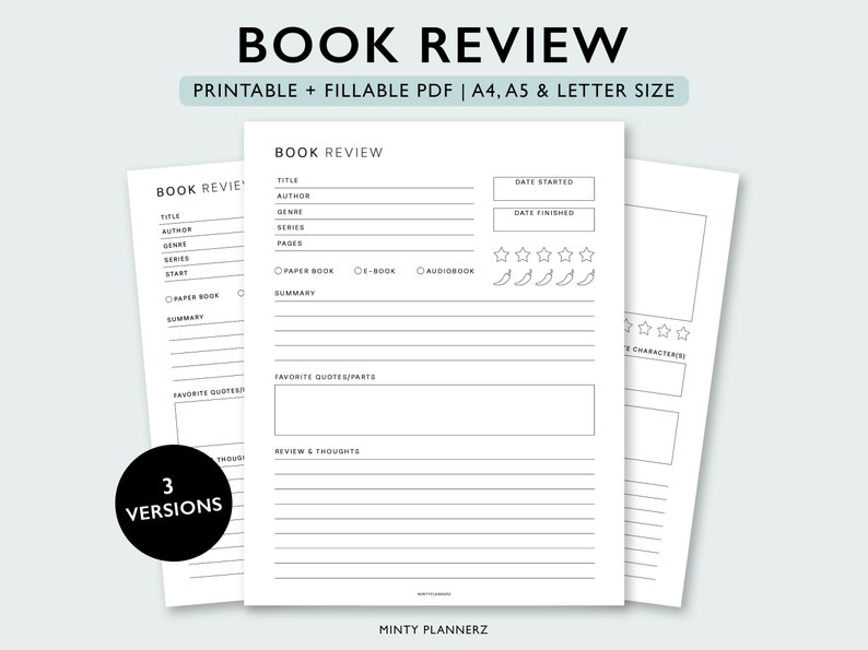 Book Review Template, Printable Book Log, Book Review Journal, Reading ...