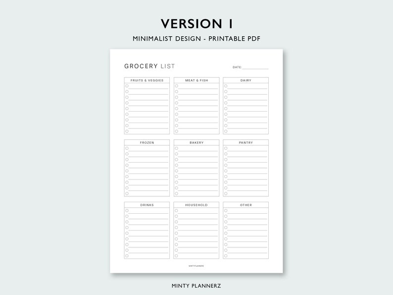Grocery List Printable Template, Minimalist Grocery Planner, Food Shopping List & Checklist PDF ...