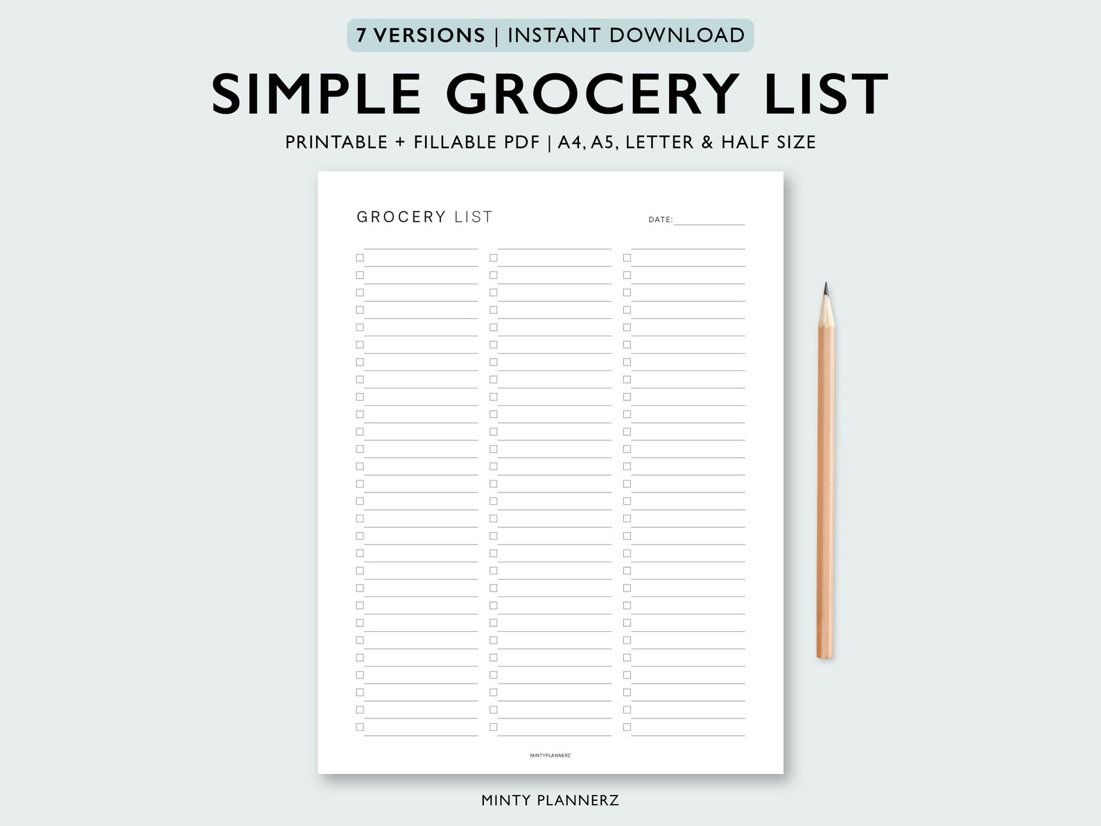 Simple Grocery List Printable, Shopping List Template, Grocery Planner ...