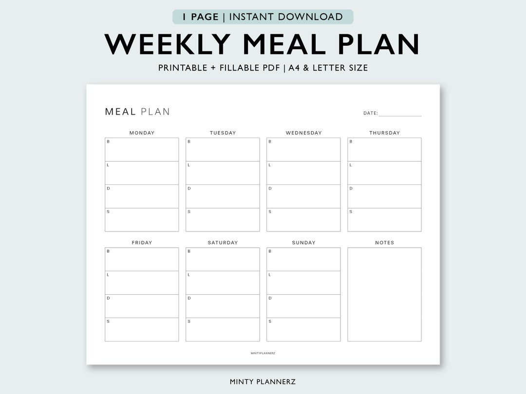 Weekly Meal Plan Template, Food Journal, Meal Prep Planner Fillable ...