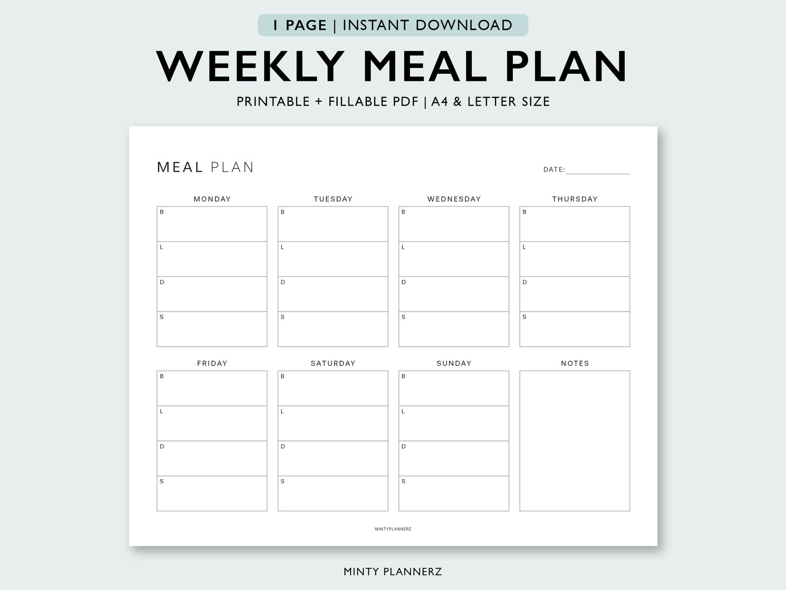 Weekly Meal Plan Template, Food Journal, Meal Prep Planner Fillable ...