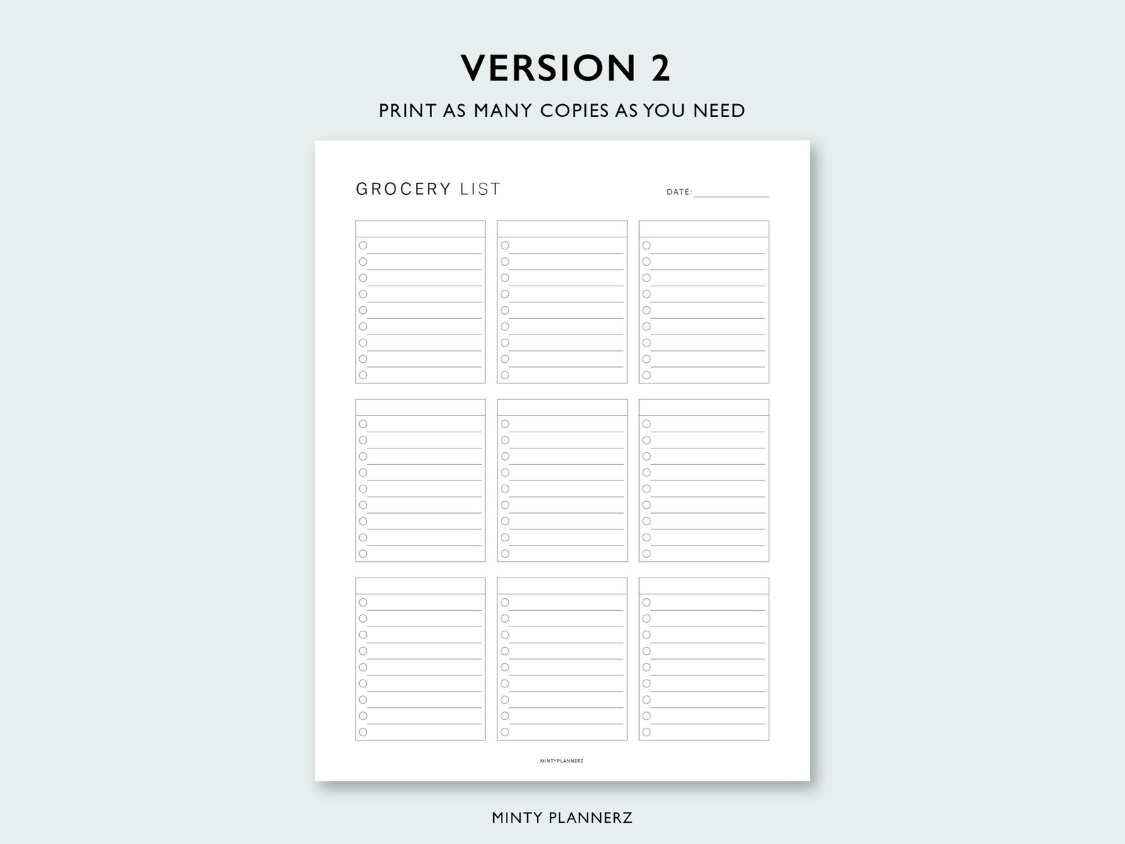 Grocery List Printable Template, Minimalist Grocery Planner, Food ...