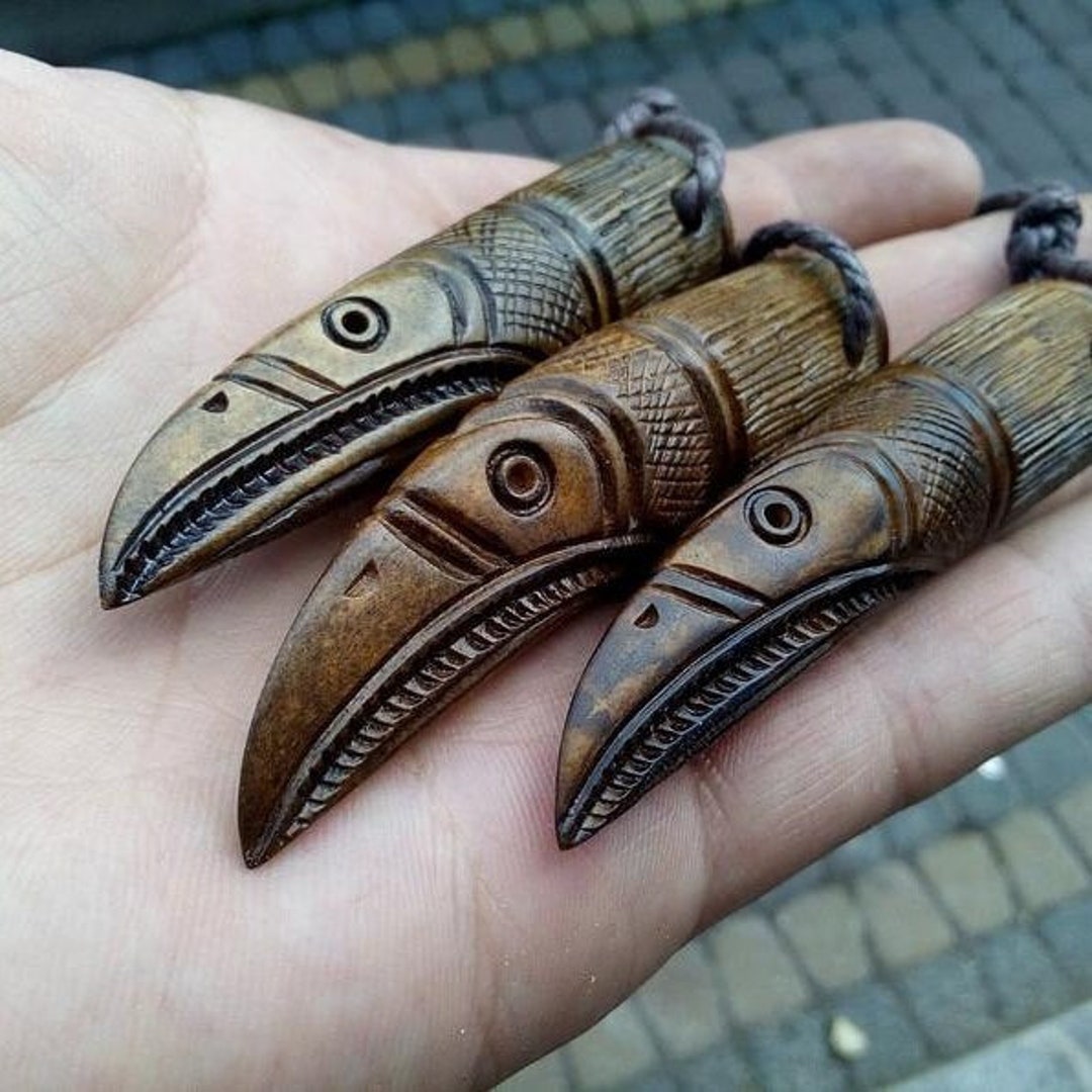 NEW Norse Dark Raven Amulet Hand-carved From Moose Antler Free Shipping ...