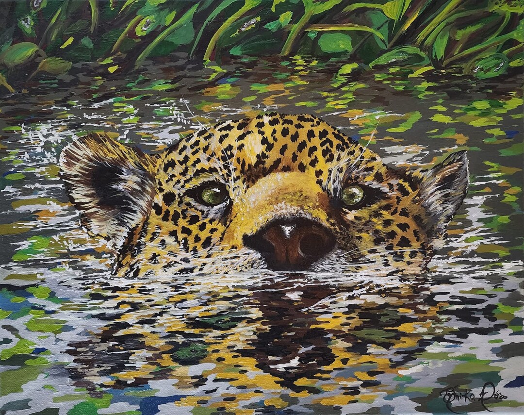 Limited Jaguar Fine Paper Print of Oil Painting, Big Cat, Animal ...