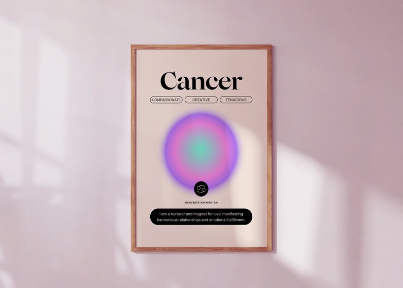 Cancer Zodiac Print Cancer Gifts Girly Wall Art Aura Poster Aura Print ...