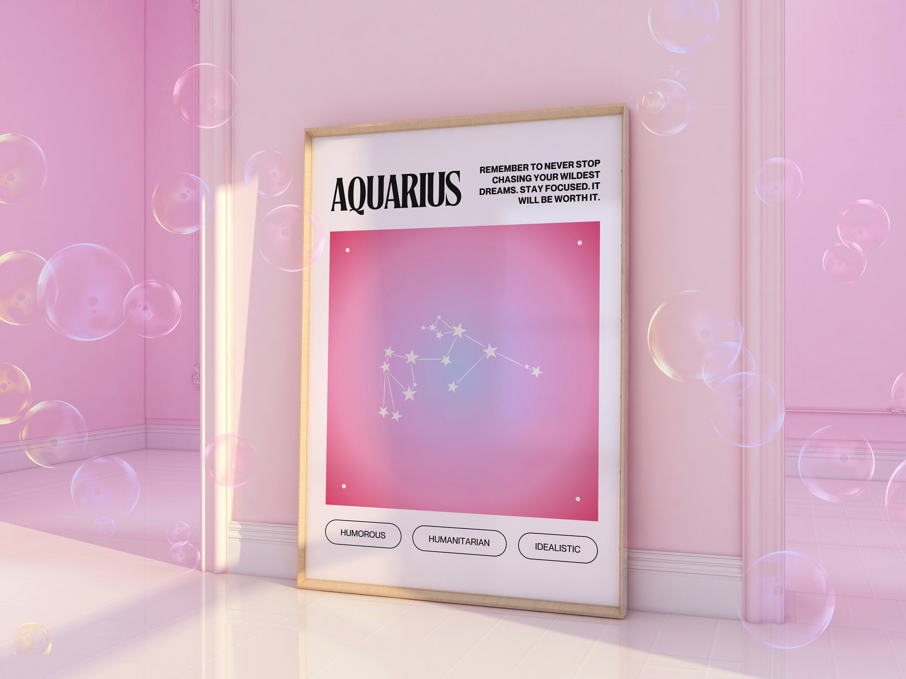 Aquarius Zodiac Print Aquarius Gifts Girly Wall Art Aura Poster Aura ...