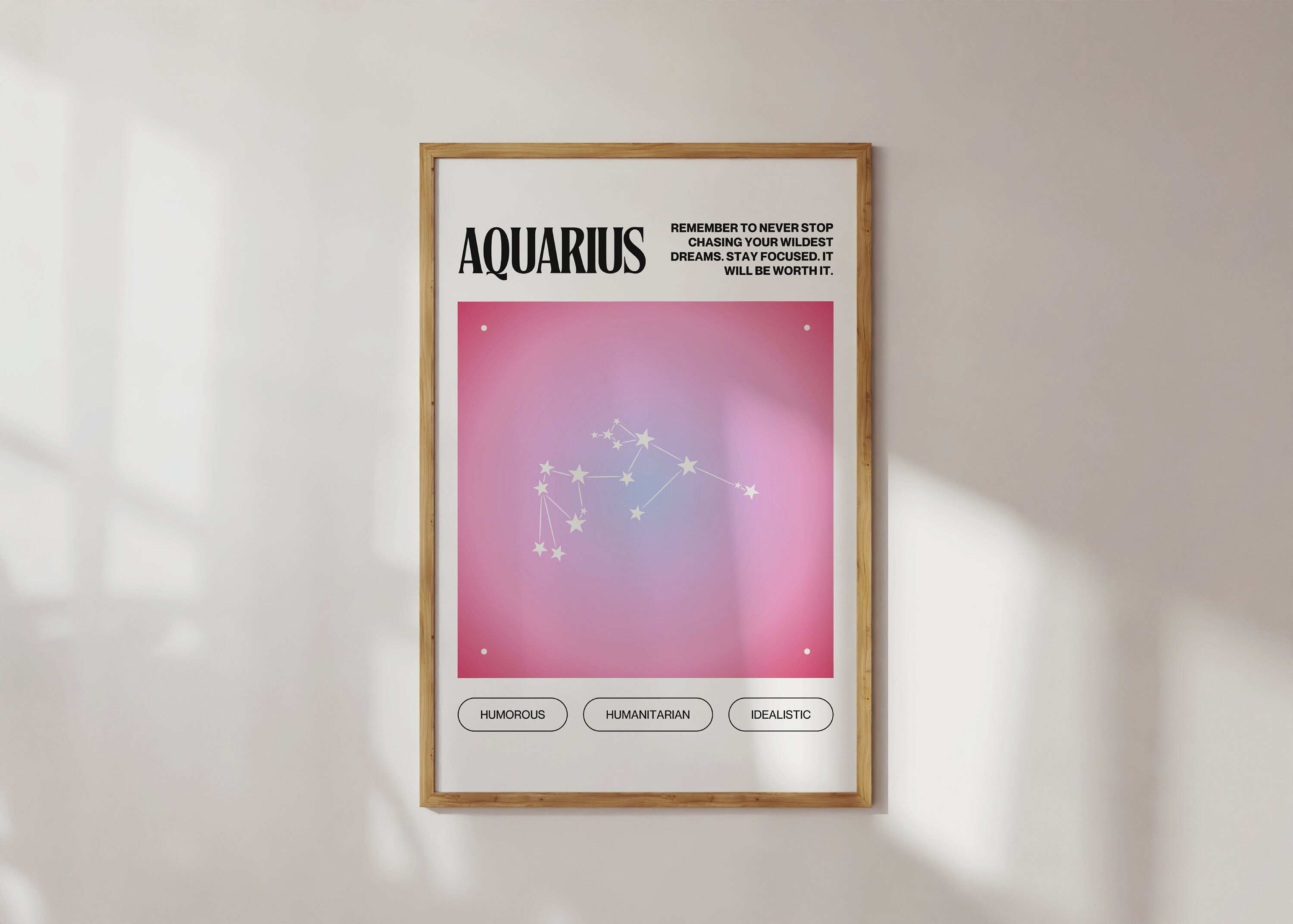 Aquarius Zodiac Print Aquarius Gifts Girly Wall Art Aura Poster Aura ...