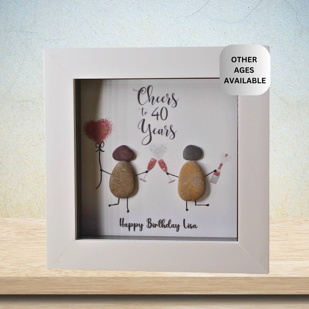 Personalised Pebble Art Birthday Gift 40th, 50th, 60th, 70th Milestone ...