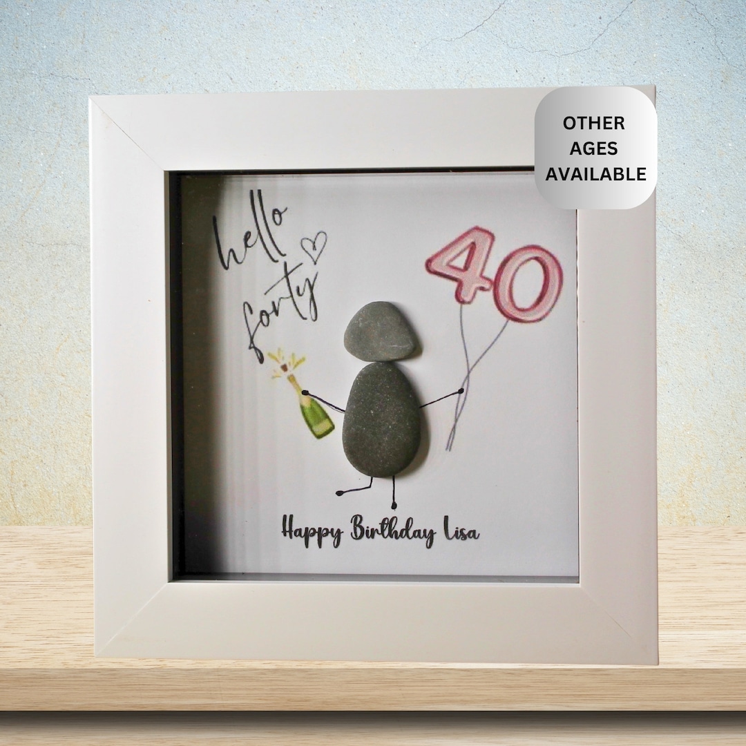 Personalised Pebble Art Birthday Gift 40th, 50th, 60th, 70th Milestone ...