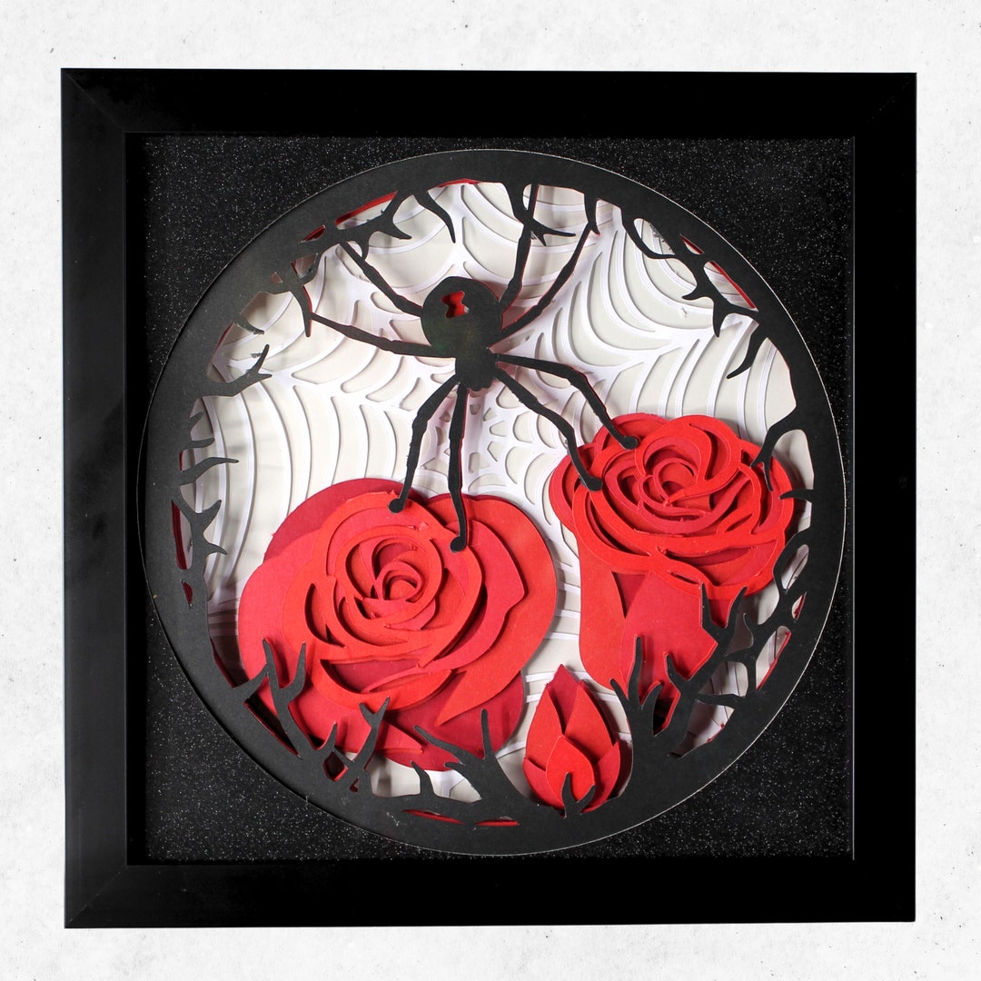 3D Shadow Box Spider With Roses for Christmas Birthday or - Etsy