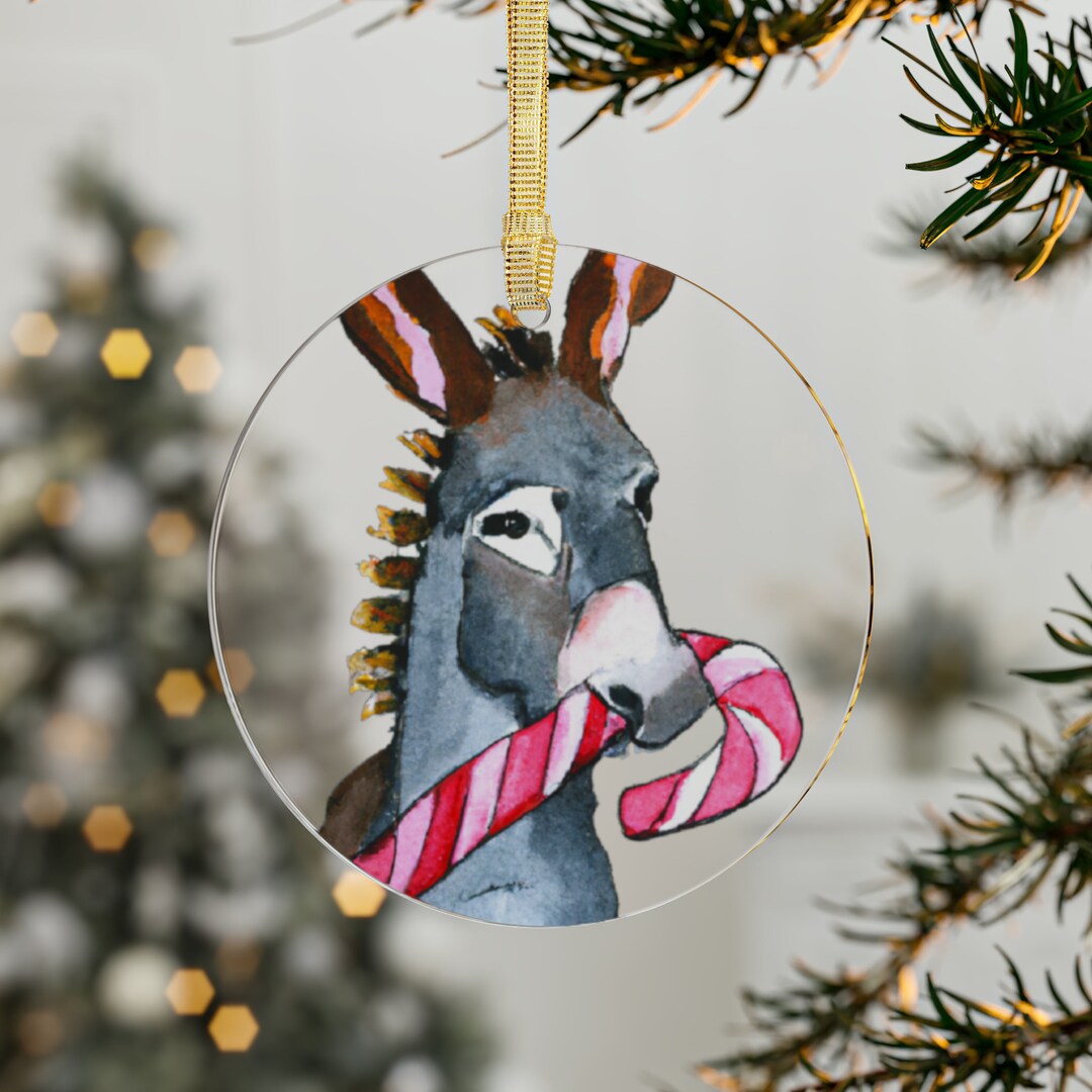Donkey Eating a Candy Cane Christmas Acrylic Ornament Life on - Etsy