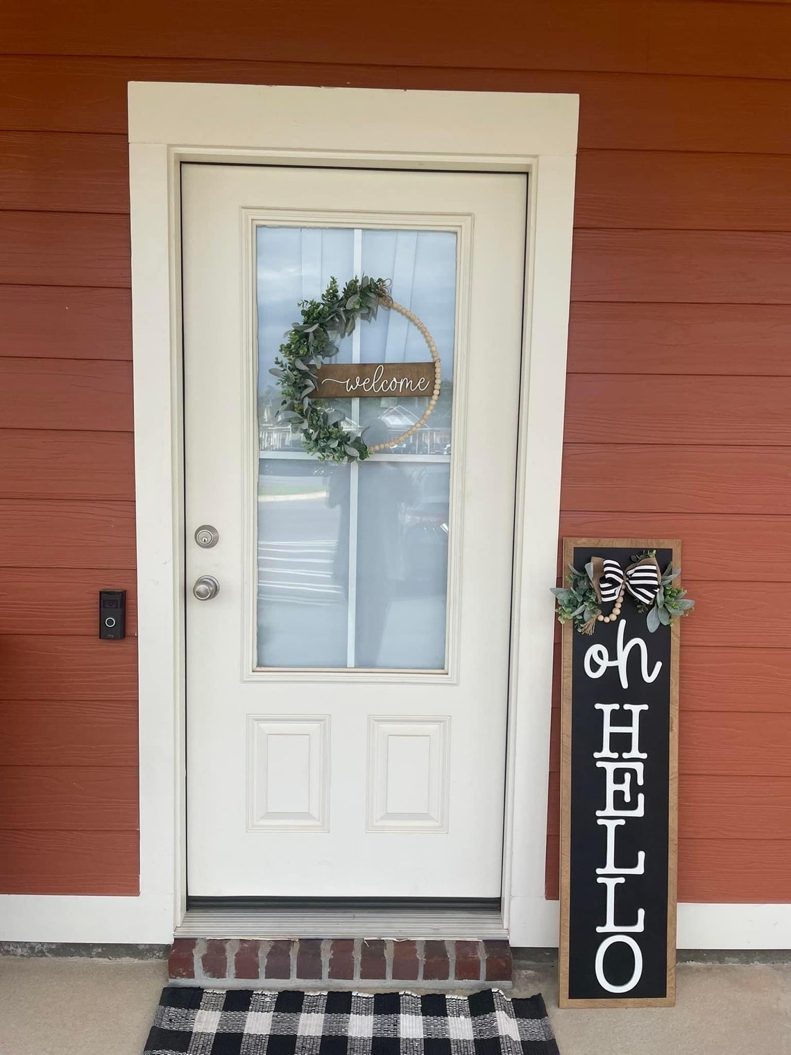 Oh Hello Porch Sign/ Year Around Welcome Front Door Wreath/ Lambs Ear ...
