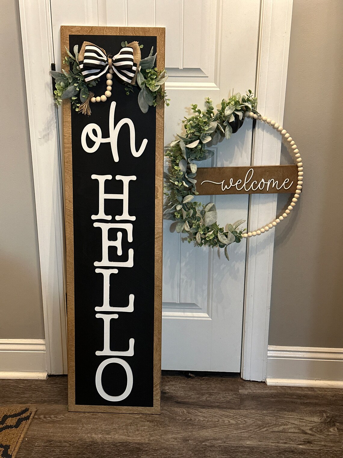 Oh Hello Porch Sign/ Year Around Welcome Front Door Wreath/ Lambs Ear ...