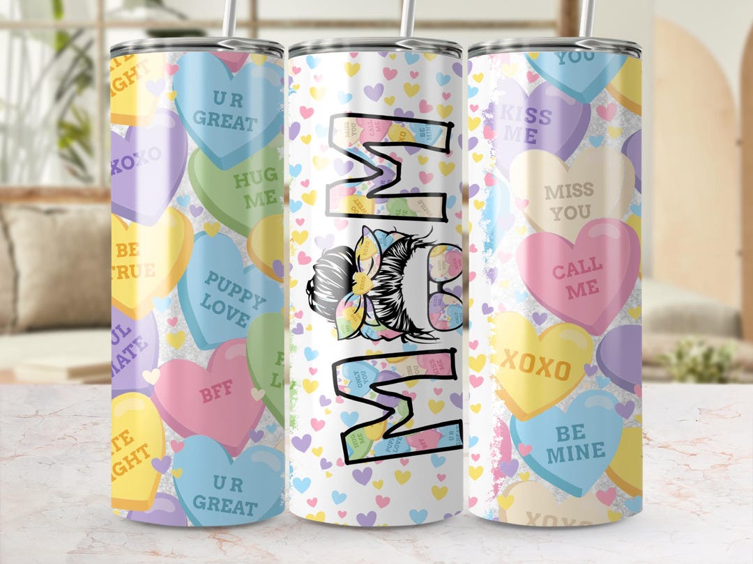 Mom Candy Hearts 20oz Stainless Steel Tumbler With Straw, Skinny ...