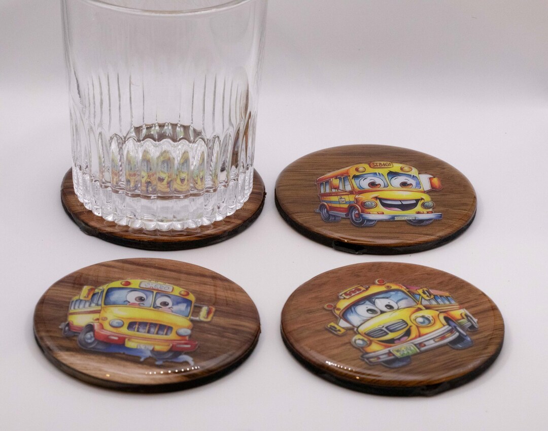 Nature Inspired : Koa Wood Coasters - Cartoon School Bus - Etsy