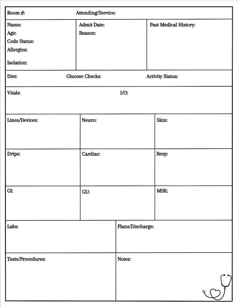 Nurse Report Sheet Printable, Instant Download, Daily To-do List, Daily ...