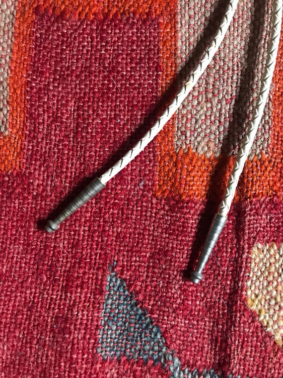 Vintage Braided Leather Bolo with Big Horn Slide - Gem