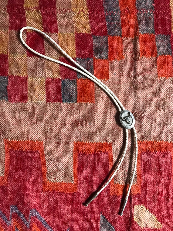 Vintage Braided Leather Bolo with Big Horn Slide - Gem