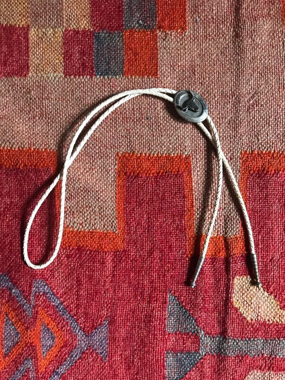 Vintage Braided Leather Bolo with Big Horn Slide - Gem