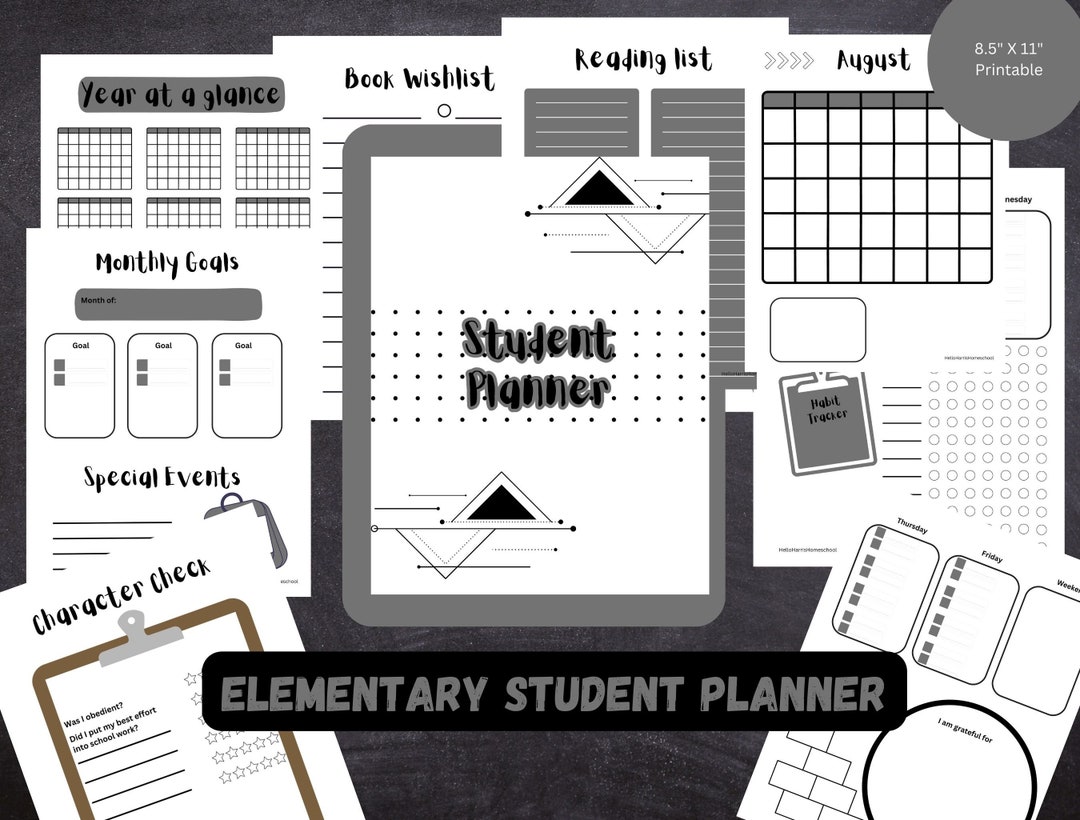 Elementary Student Planner, Black and White Printable Student Planner ...
