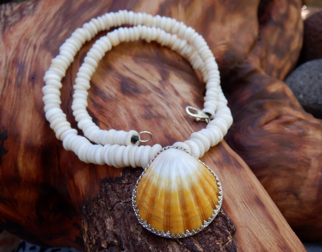 Hawaiian Puka Shell Necklace and Sunrise Shell Pendant With Sterling ...