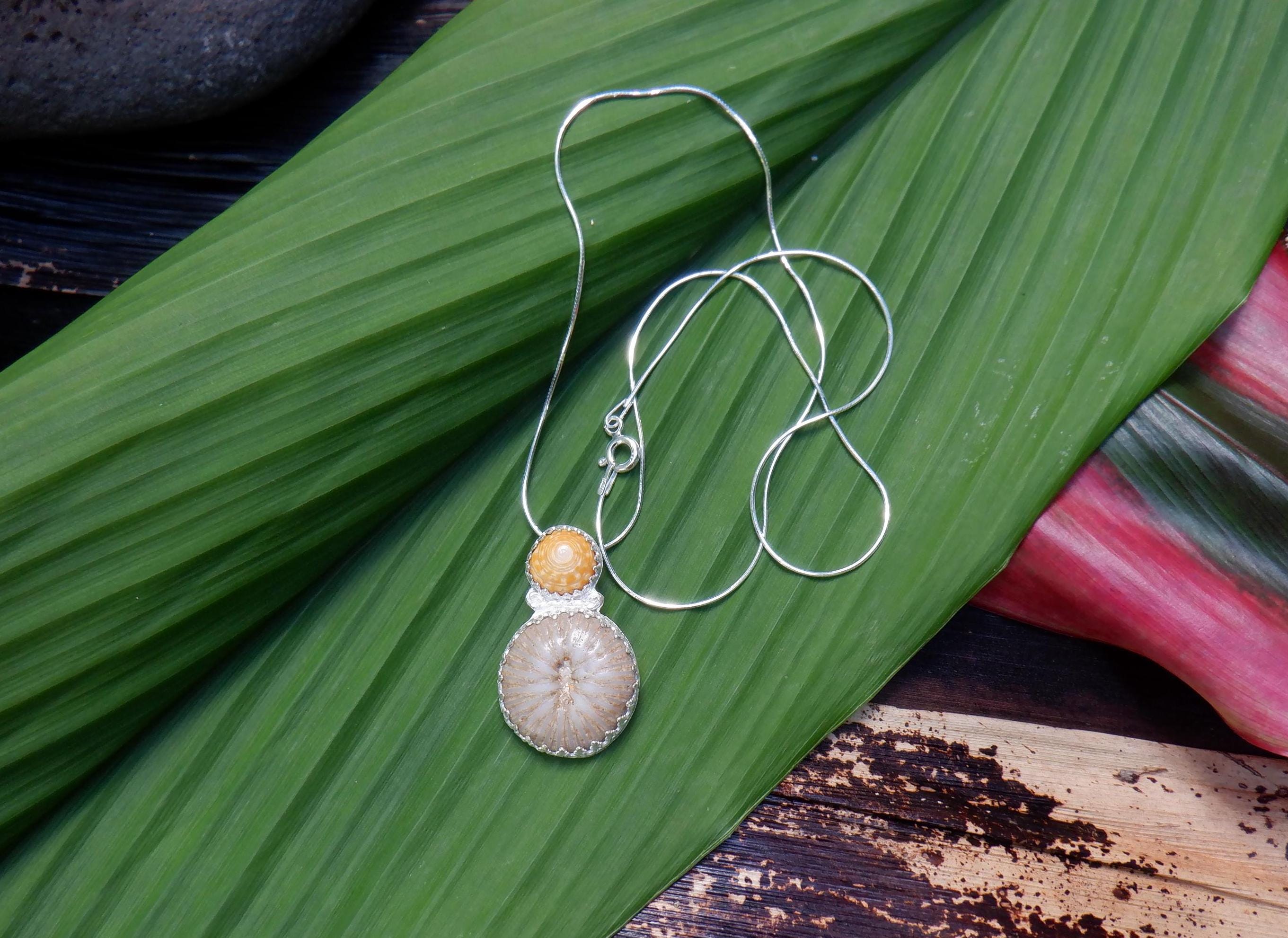 Hawaiian Puka Shell and Mushroom Coral Pendant in Decorative Sterling ...