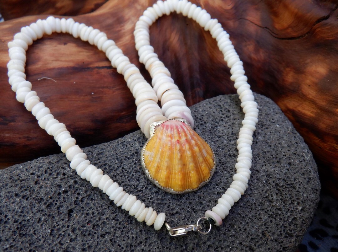 Hawaiian Puka Shell Necklace With Sunrise Shell in Sterling Silver ...