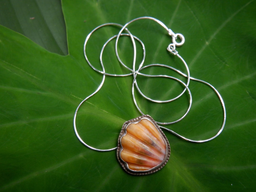 Hawaiian Sunrise Shell Chip Pendant With Sterling Silver Bezel and ...