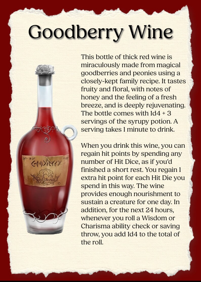 Goodberry Wine Digital Download Player Handouts Visual Aid Reference ...
