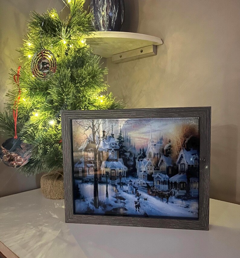 Holiday Gift Winter Scene Shadow Box Vintage Artwork Snowy Village ...