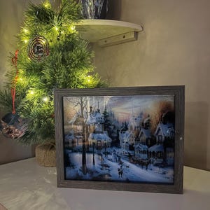 Holiday Gift Winter Scene Shadow Box Vintage Artwork Snowy Village ...