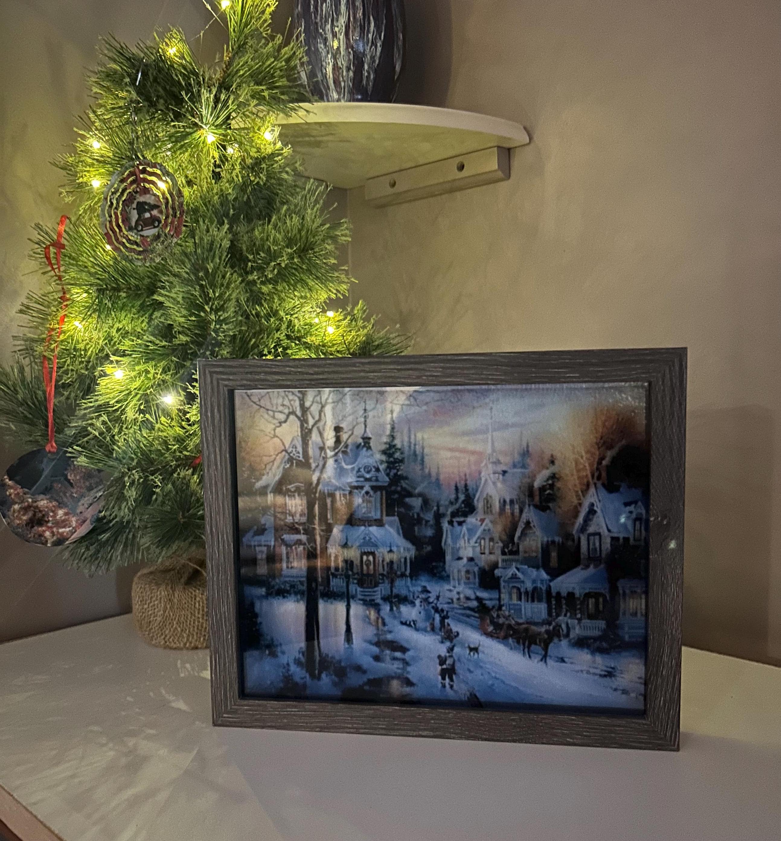 Holiday Gift Winter Scene Shadow Box Vintage Artwork Snowy Village ...