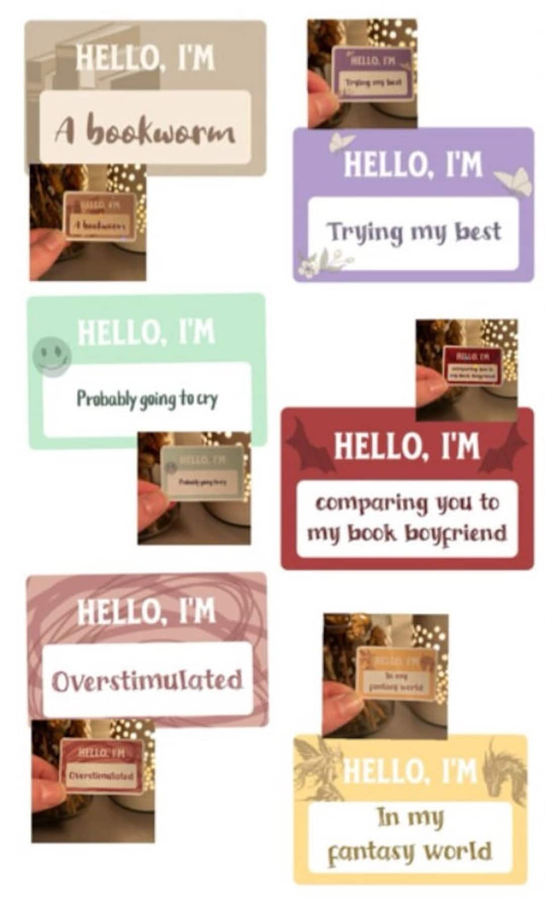 Hello Im Name Tag Sticker Set of 6 Vinyl Sticker Romance Stickers Book ...