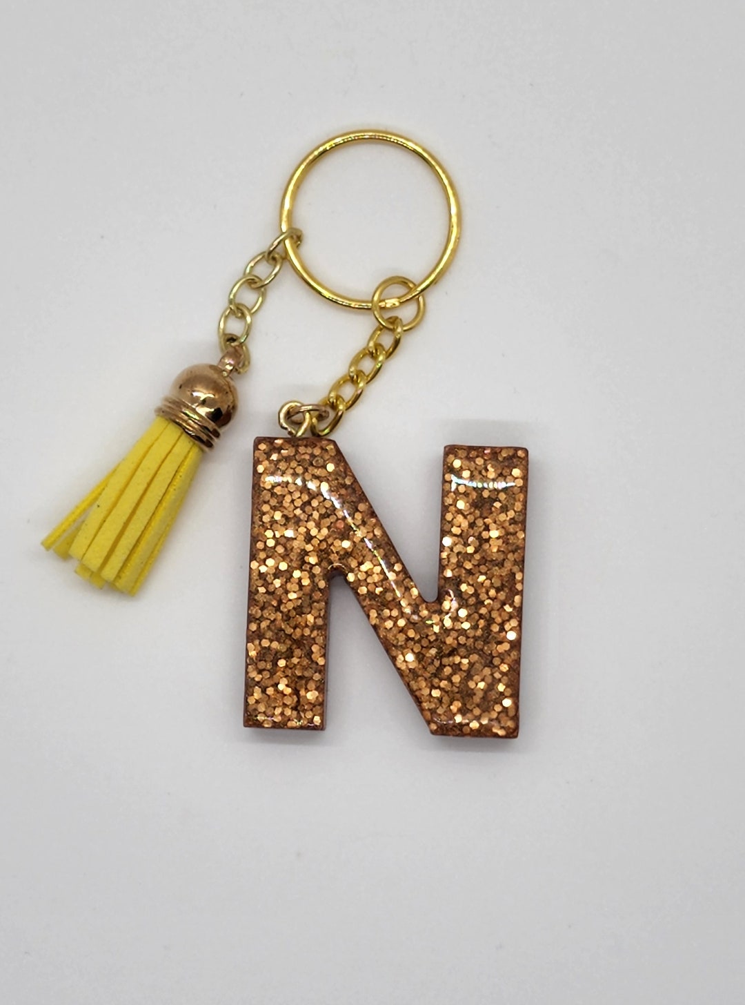 Letter N Glitter UV Resin Keychain - Etsy