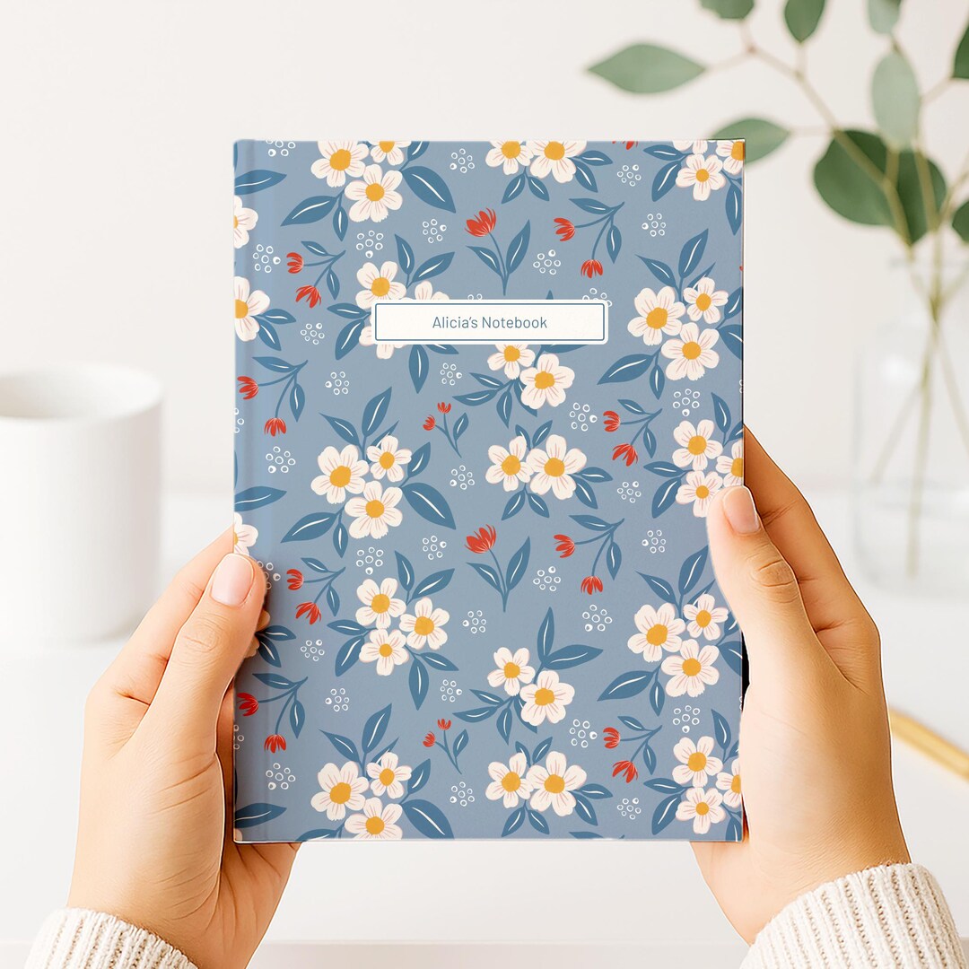 Personalized Floral Notebook – Dusty Blue Hand-drawn Botanical Journal ...