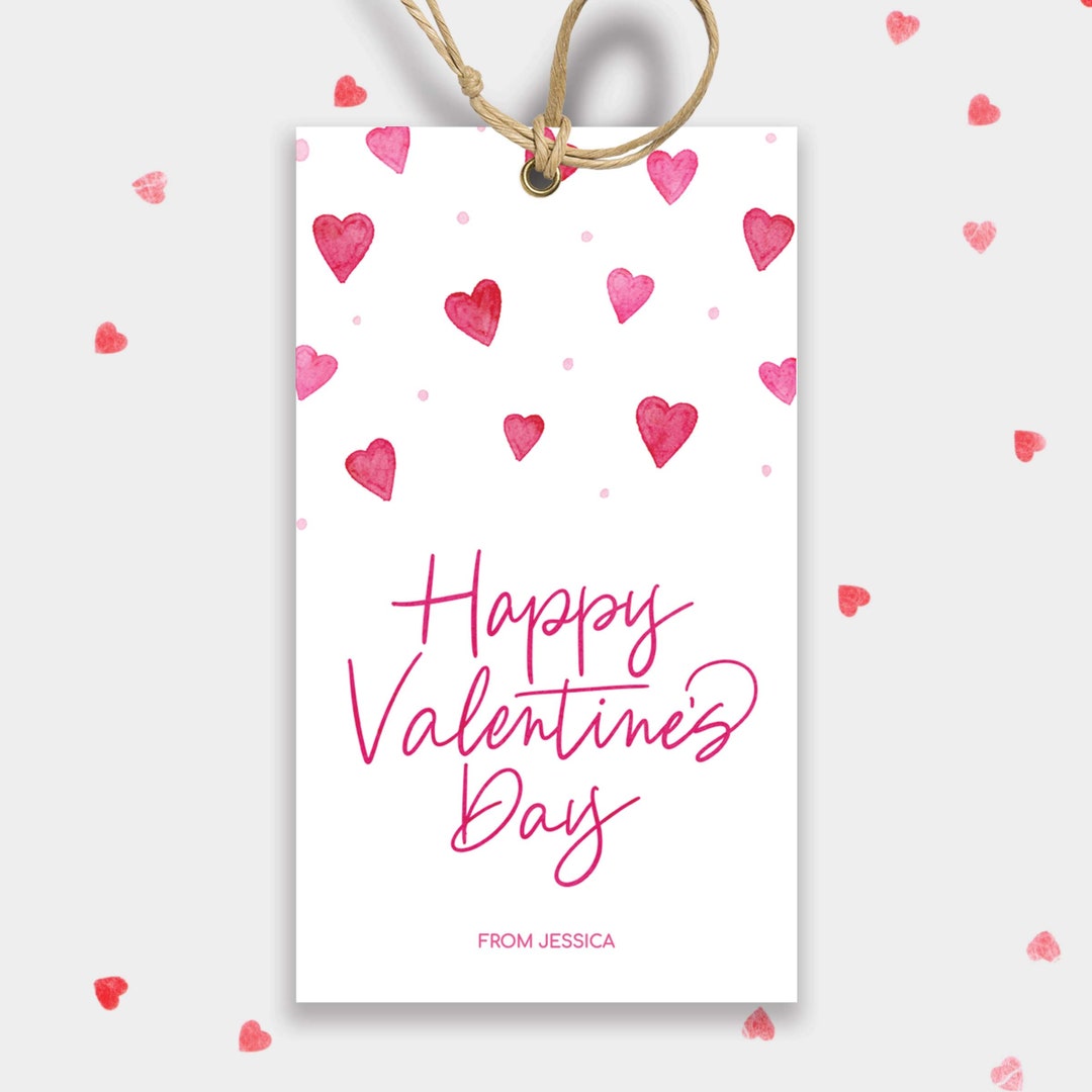 Editable Valentine's Day Gift Tag Minimalist Watercolor Valentine's ...