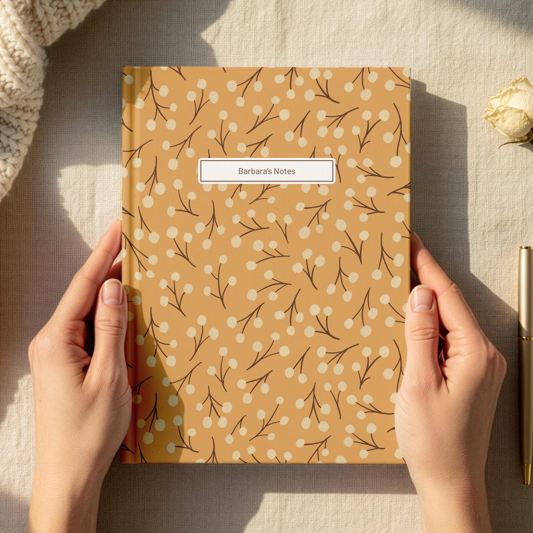 Cozy Floral Notebook With Name – Hand-drawn Golden Berry Personalized ...