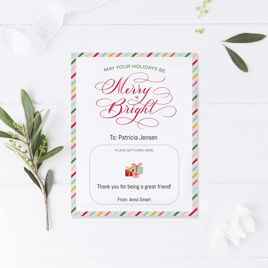 Printable Merry & Bright Gift Card Holder Template (digital Download ...